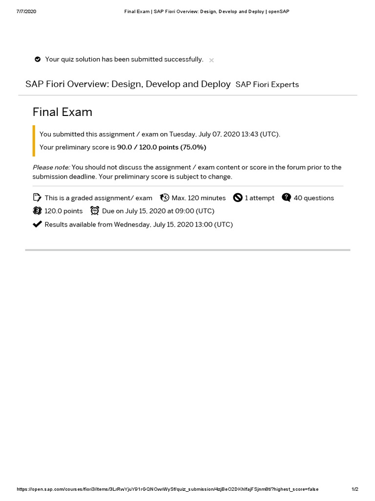 Final Exam - SAP Fiori Overview - Design, Develop and Deploy - openSAP | PDF