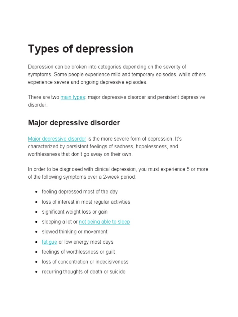 Types of Depression | PDF | Major Depressive Disorder | Antidepressant