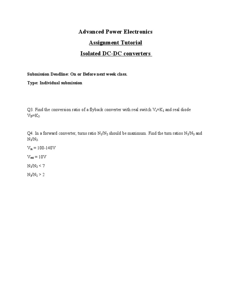 Advanced Power Electronics Assignment Tutorial Isolated DC-DC Converters | PDF