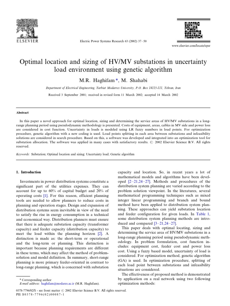 Optimal Location and Sizing Uncertainty Load Genetic Algorithm PDF ...