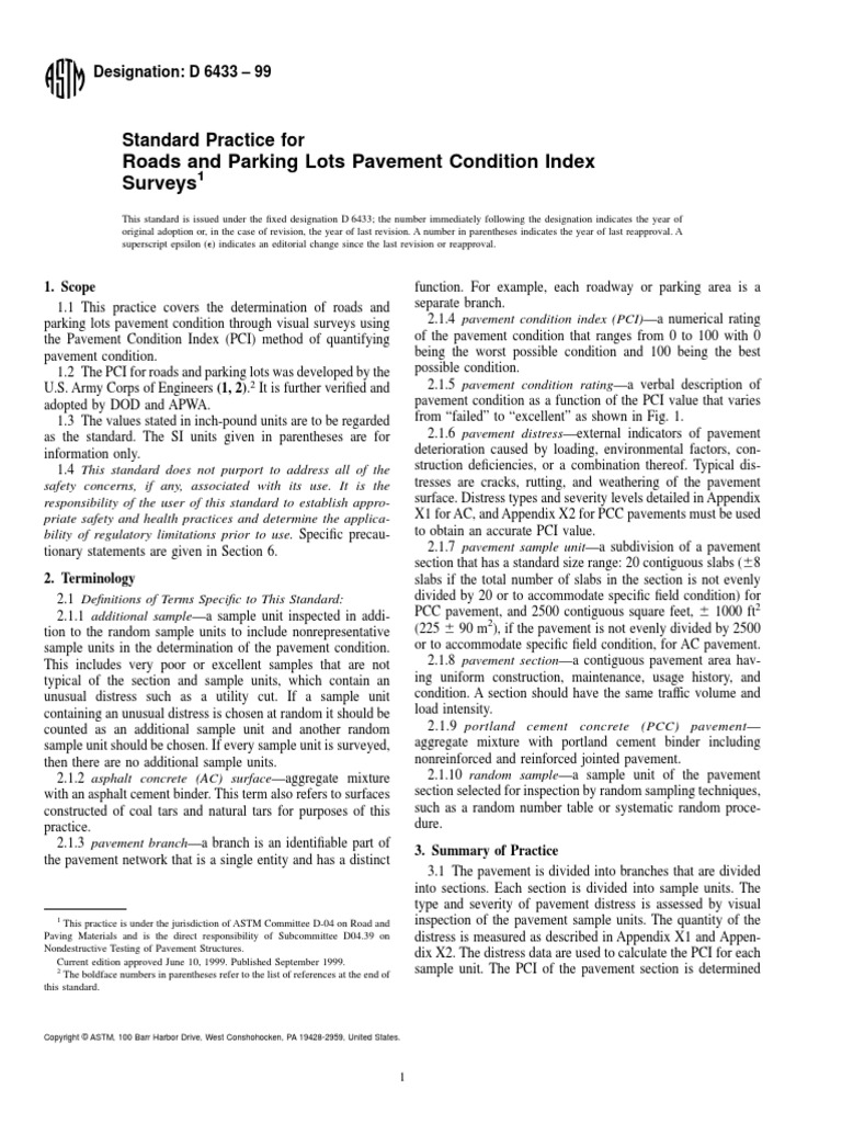 US - ASTM-D6433.Roads and Parking Lots Pavement Condition Index - PCI ...