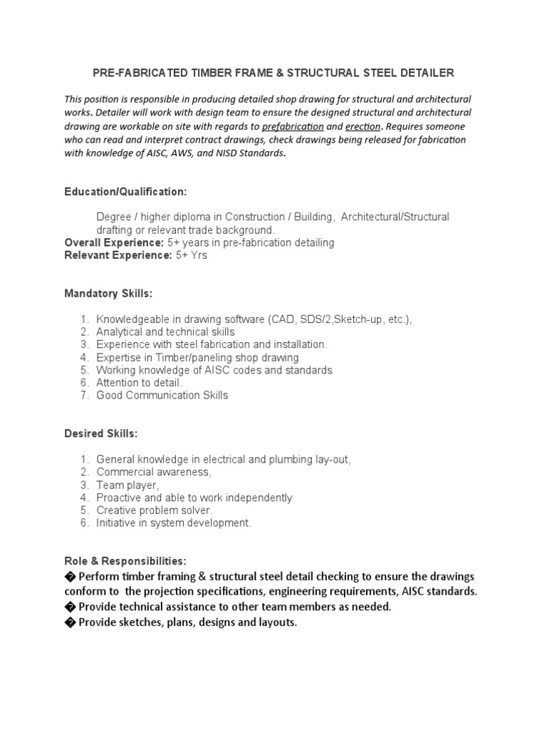 Structural-Architectural Pre Fab Drawing Detailer | PDF
