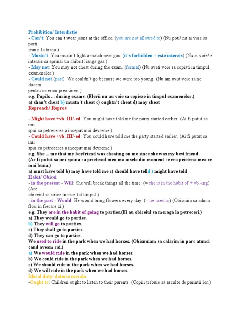 Prohibition Modal Verbs 4 | PDF