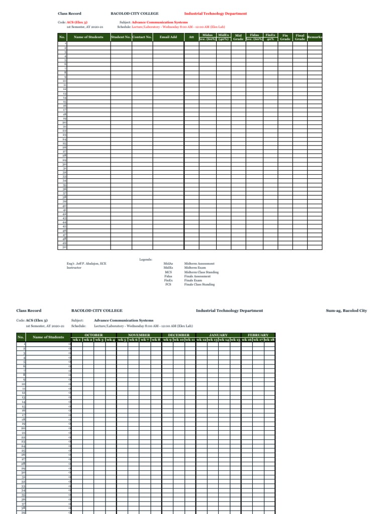 Gradesheet Template For AY2020-21, 1st Sem | PDF | Schools | Inquiry