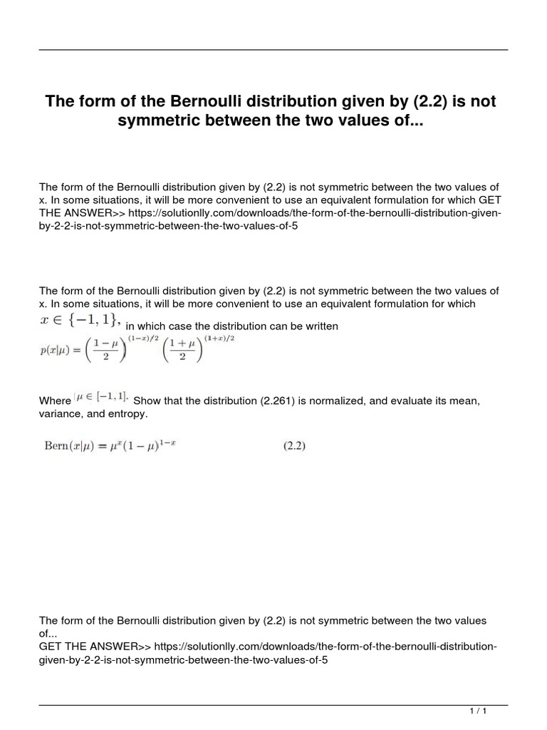 Bernoulli Distribution Analysis | PDF