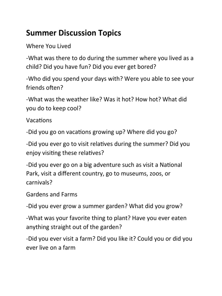 Summer Discussion Topics | PDF | Beverages