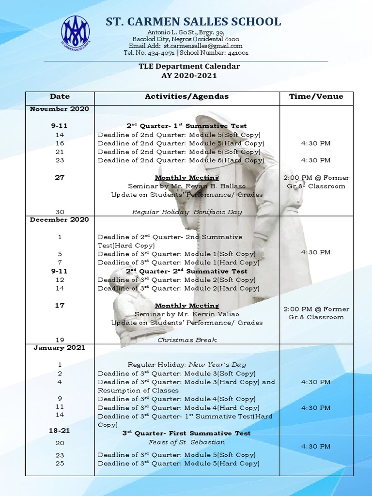 TLE Activities Calendar 2020-2021 | PDF | Education Theory | Pedagogy