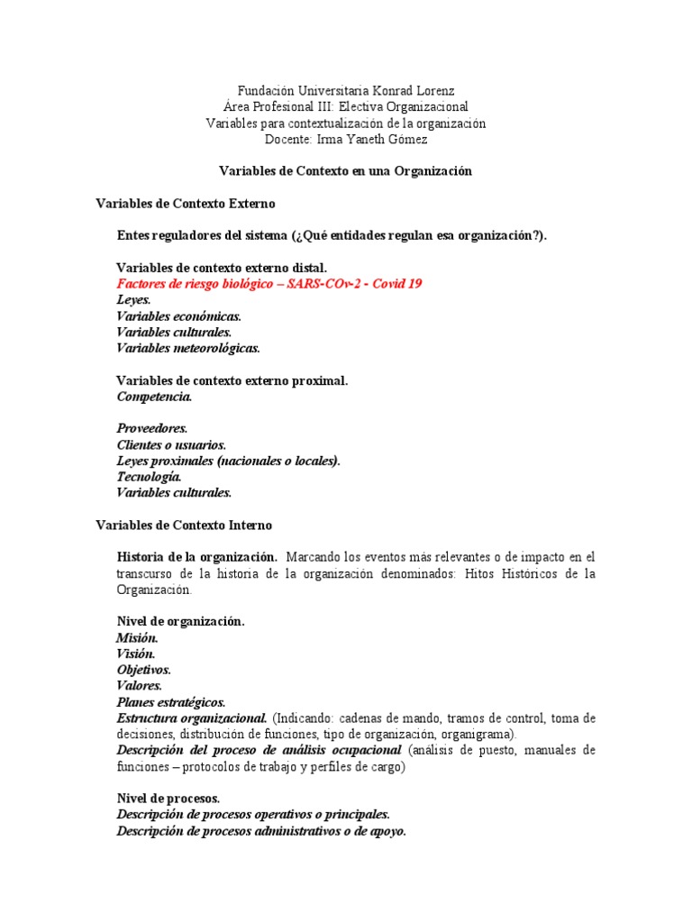 Variables de Contexto en Una Organización Fukl Agosto 2020 | PDF ...