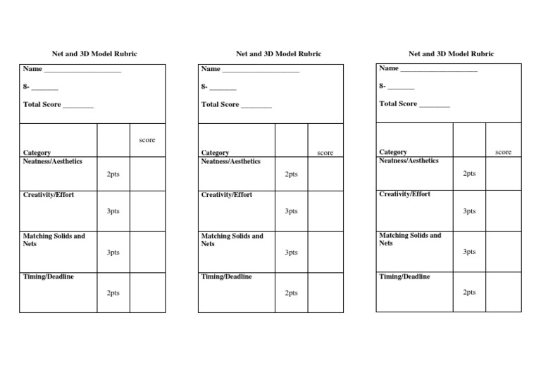 3D Model Rubric | PDF