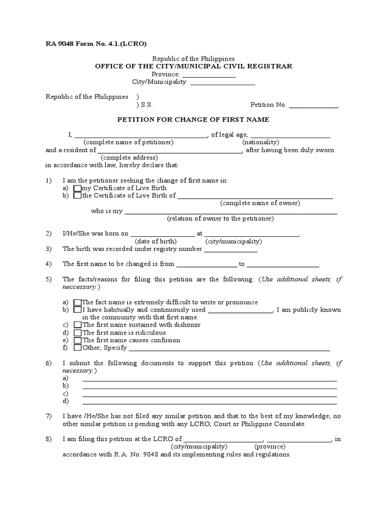 RA 9048 Form - Change of Name | PDF | Virtue | Public Law