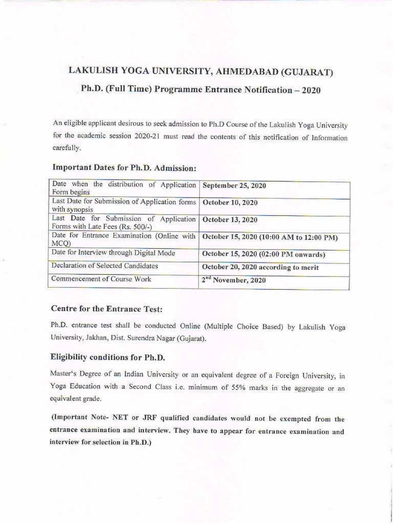 PHD Notification Details PDF | PDF