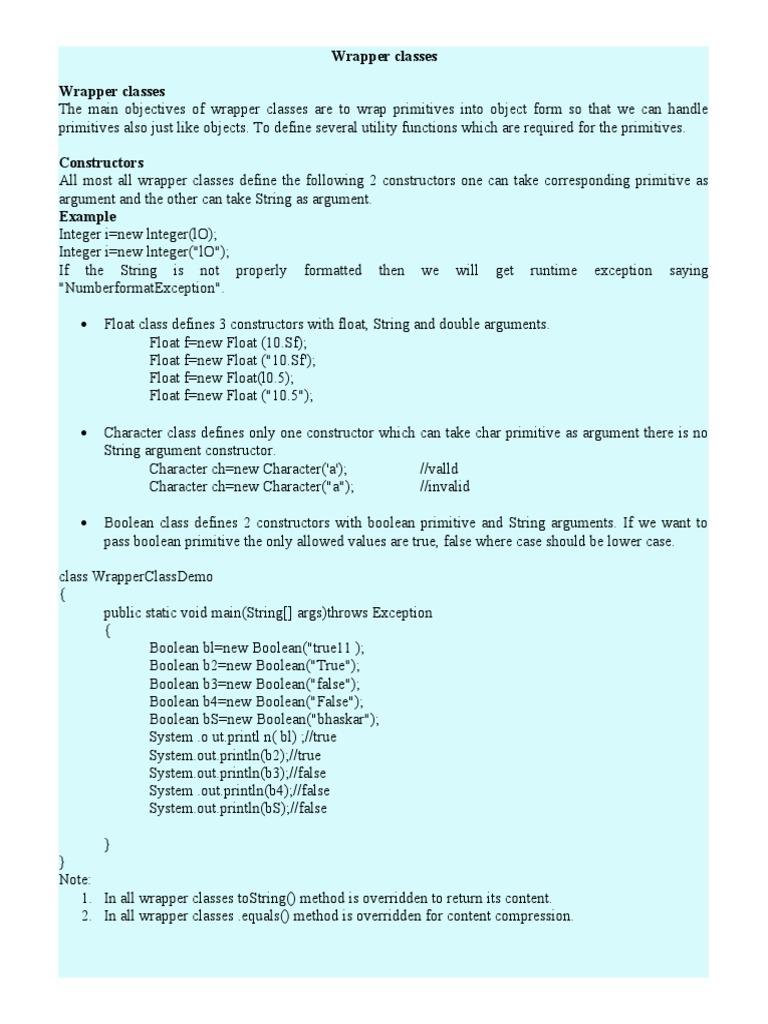 Wrapper Classes Wrapper Classes | PDF | Boolean Data Type | Scientific ...