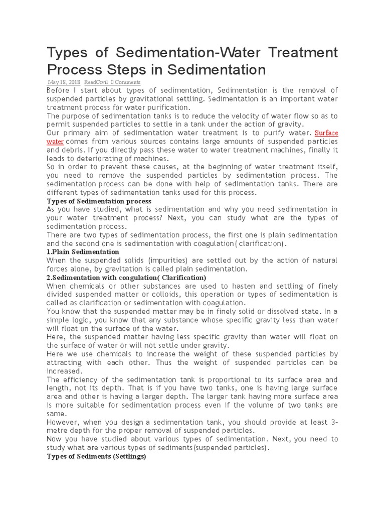 Types of Sedimentation | Download Free PDF | Water Purification | Materials