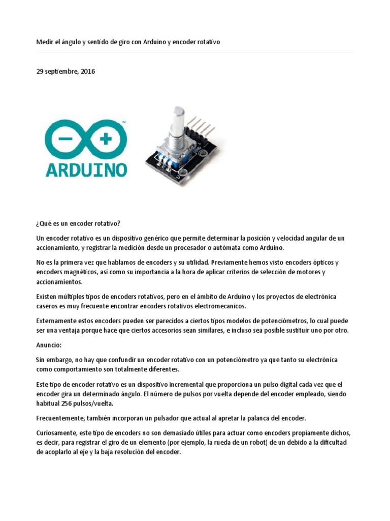 Medir El Ángulo y Sentido de Giro Con Arduino y Encoder Rotativo | PDF | Arduino | Ingenieria ...