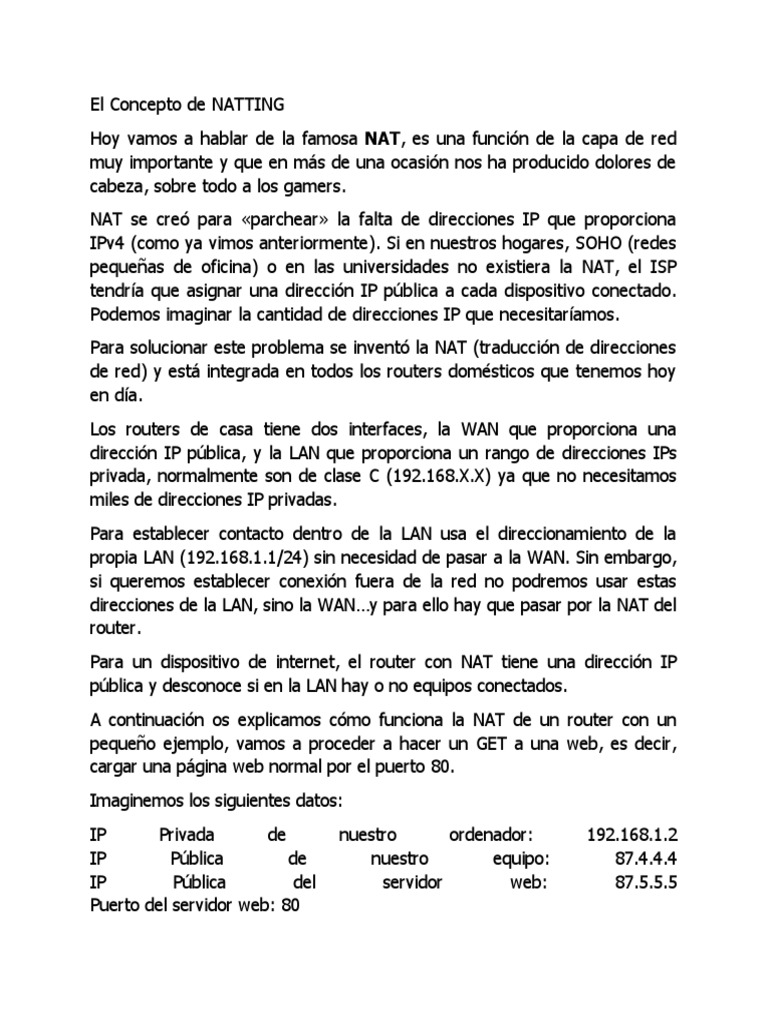 Concepto de Natting | PDF | Protocolos de internet | Dirección IP