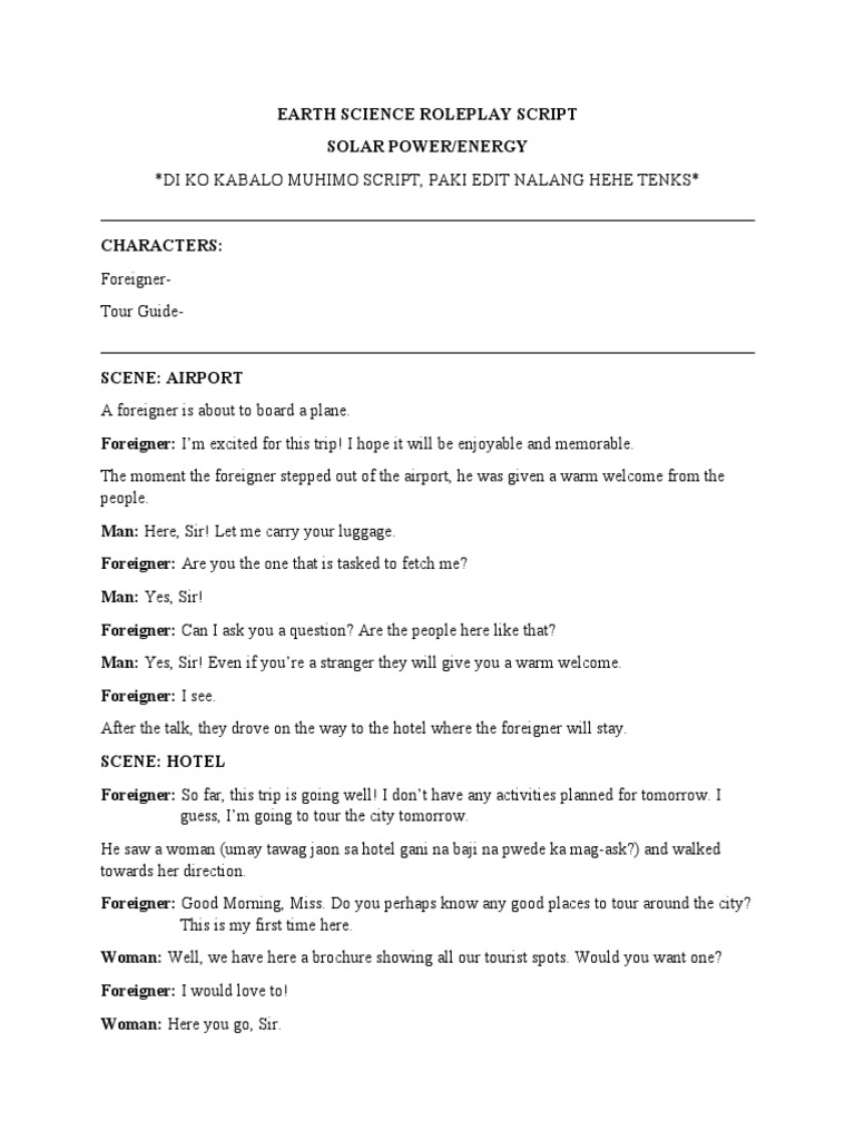 Solar Power Role Play Script | PDF | Solar Energy | Solar Power