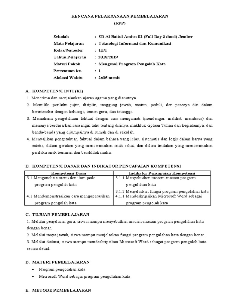 RPP Tik 3 Bab 1.1 | PDF