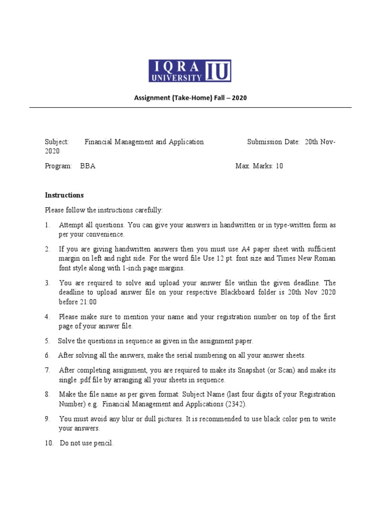 FMA Assignemnt Question Paper | PDF | Beta (Finance) | Coefficient Of ...