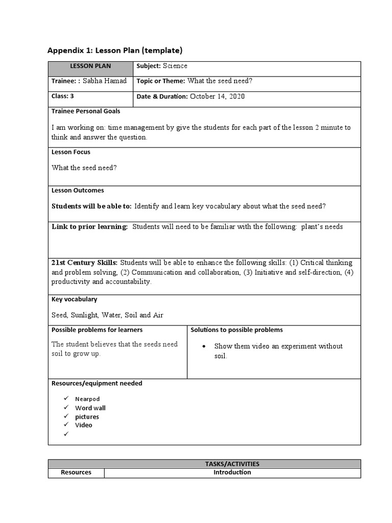 Lesson Plan What The Seed Need? | Download Free PDF | Lesson Plan ...