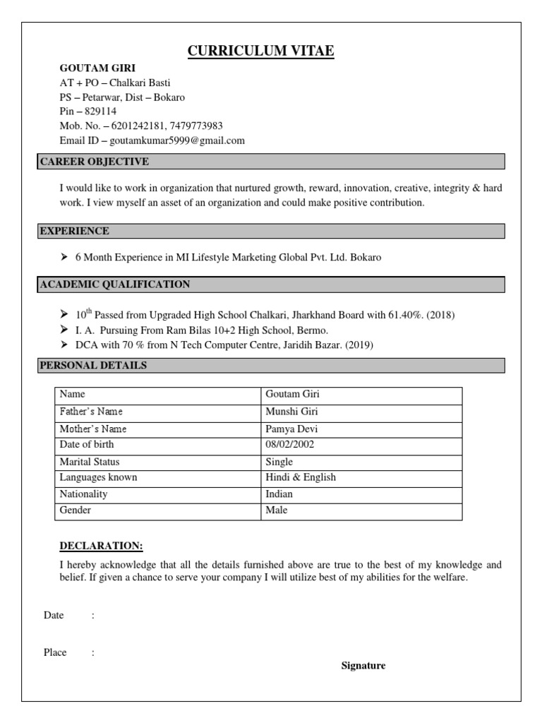 Curriculum Vitae: Goutam Giri | PDF