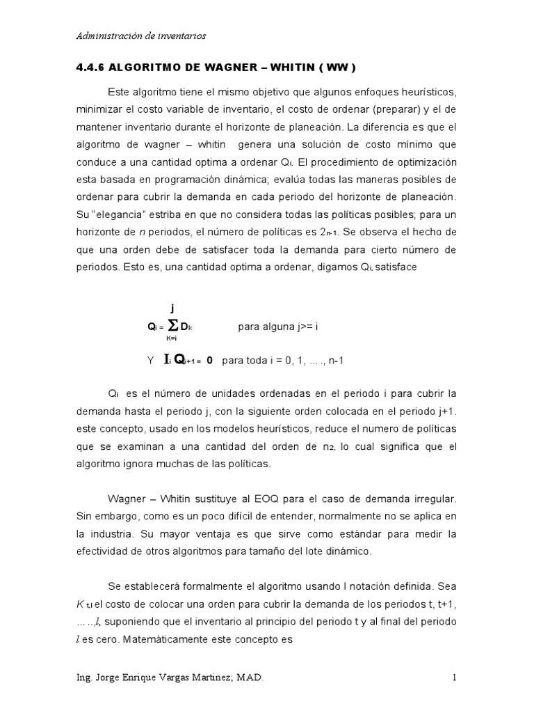 Algoritmo Wagner Whitin | PDF | Algoritmos y Estructuras de Datos ...