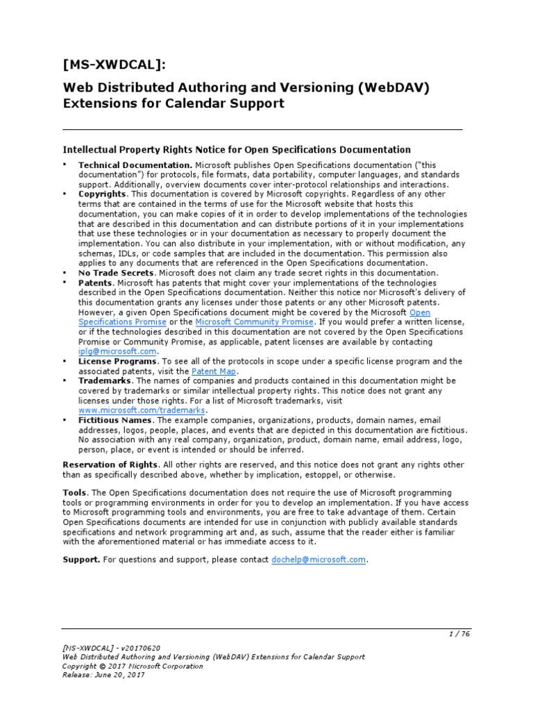 (Ms-Xwdcal) : Web Distributed Authoring and Versioning (Webdav) Extensions For Calendar Support ...