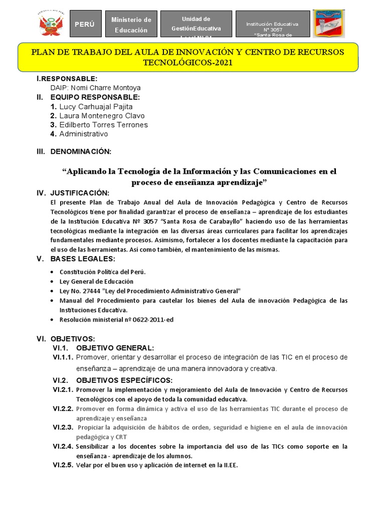 Plan de Trabajo de Aip-Crt | PDF | Salón de clases | Tecnología de ...
