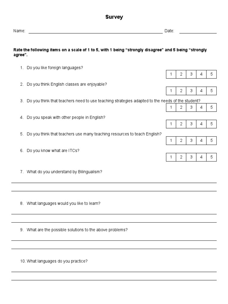 English Language Learning Survey | PDF