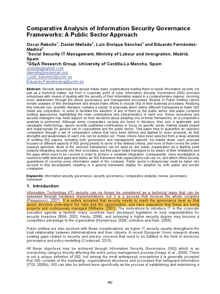 Comparative Analysis of Information Security Governance Frameworks | PDF | Information Security ...