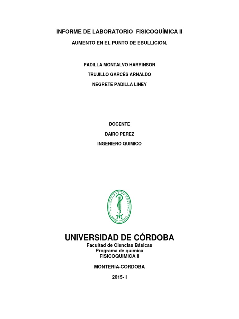 Informe De Laboratorio FisicoquÍmica Ii Aumento En Punto De Ebullicion