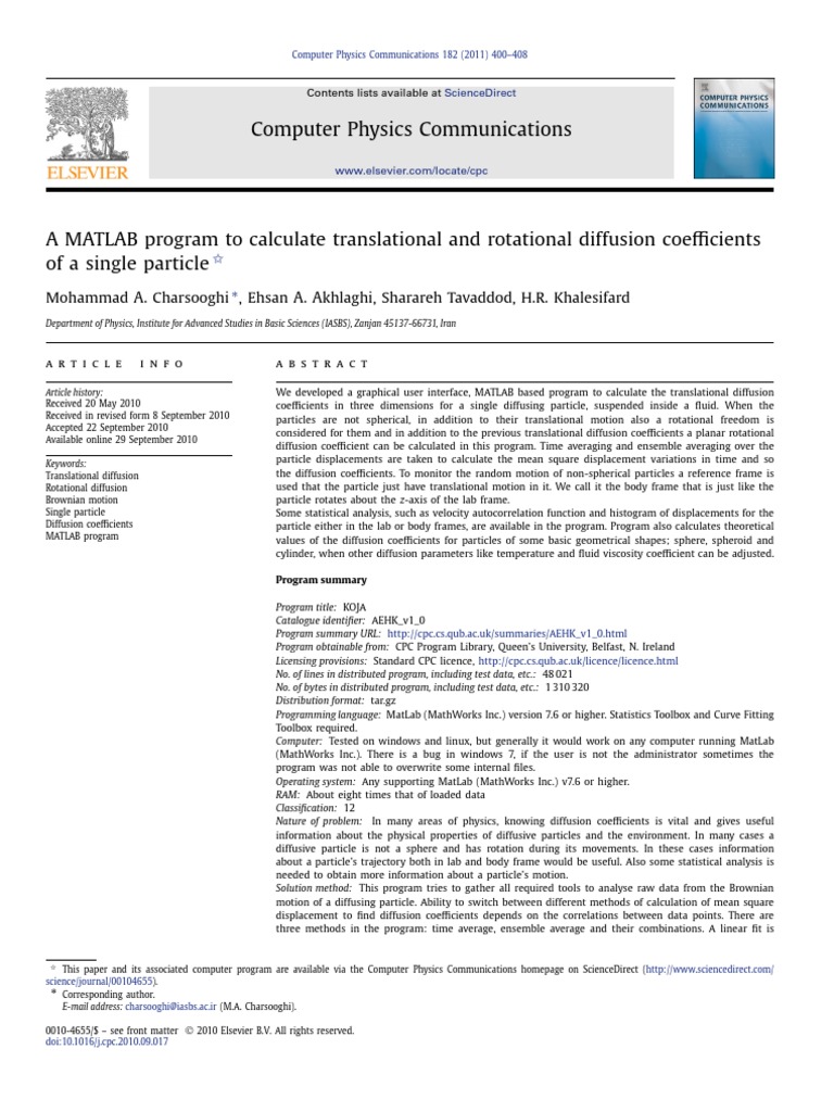 MATLAB Program To Calculate Translational and Rotational Diffusion ...