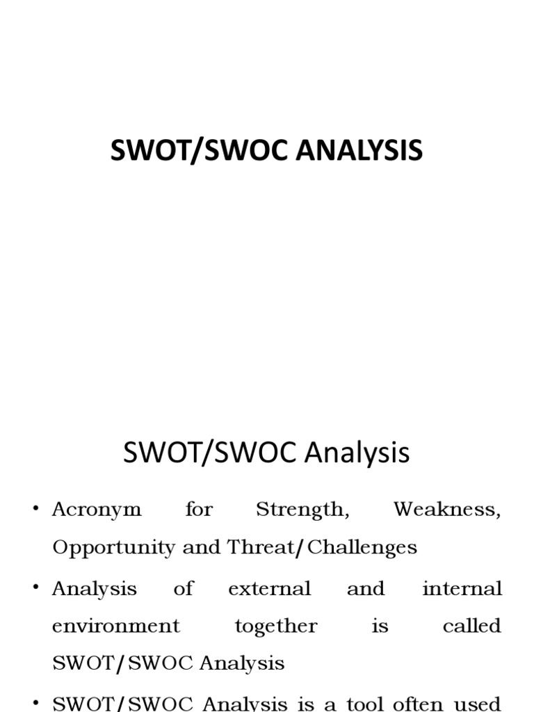 Swot/Swoc Analysis | PDF