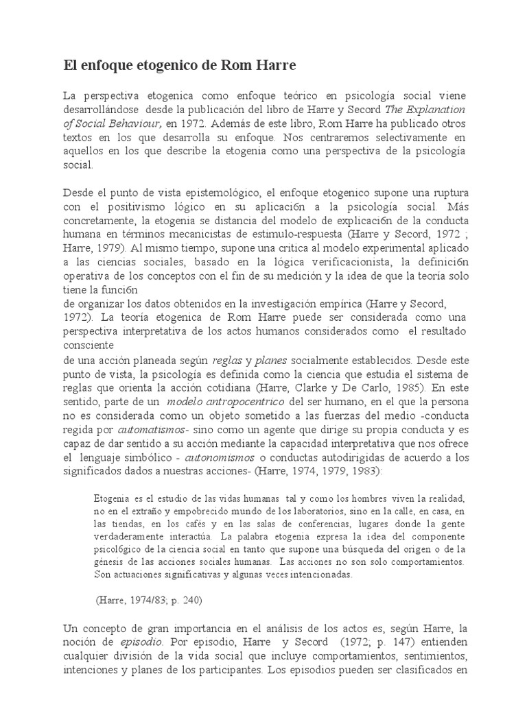 Enfoque Etogénico de Rom Harre | PDF | Psicología Social | Comportamiento