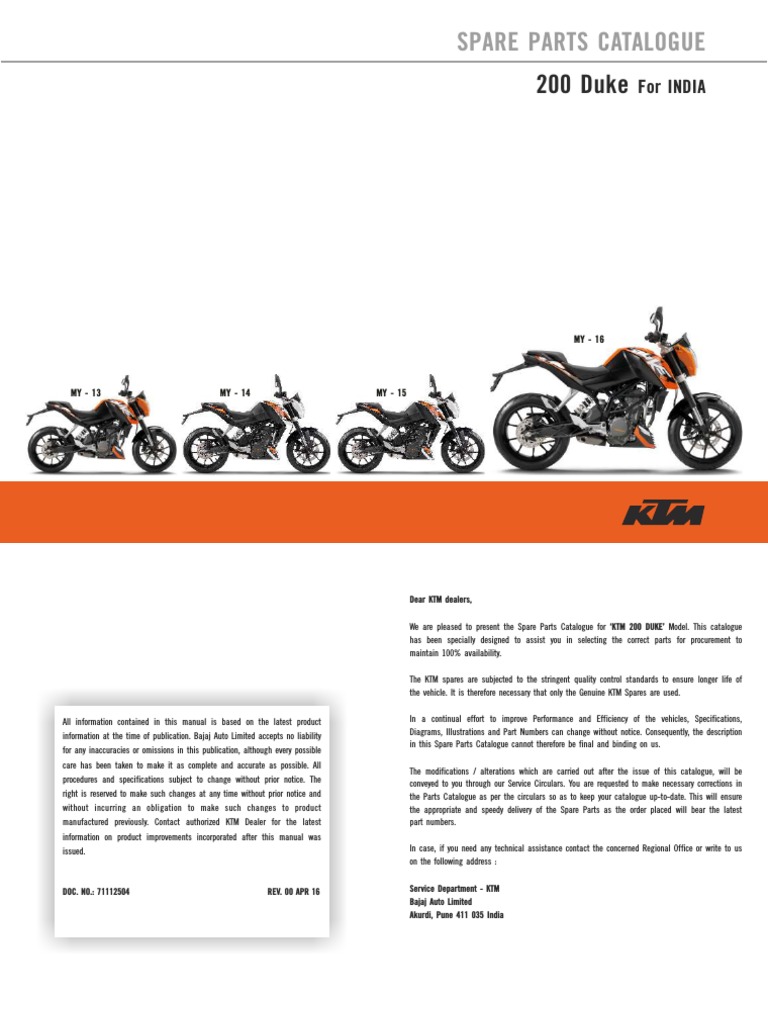 Spare Parts Catalogue: 200 Duke | PDF | Transmission (Mechanics) | Clutch