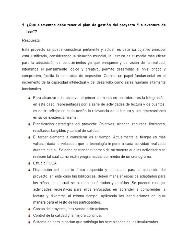 Qué Elementos Debe Tener El Plan de Gestión Del Proyecto | PDF ...