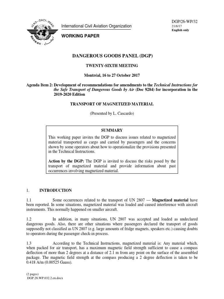 Dangerous Goods Panel (DGP) : Working Paper | PDF | Magnetometer ...