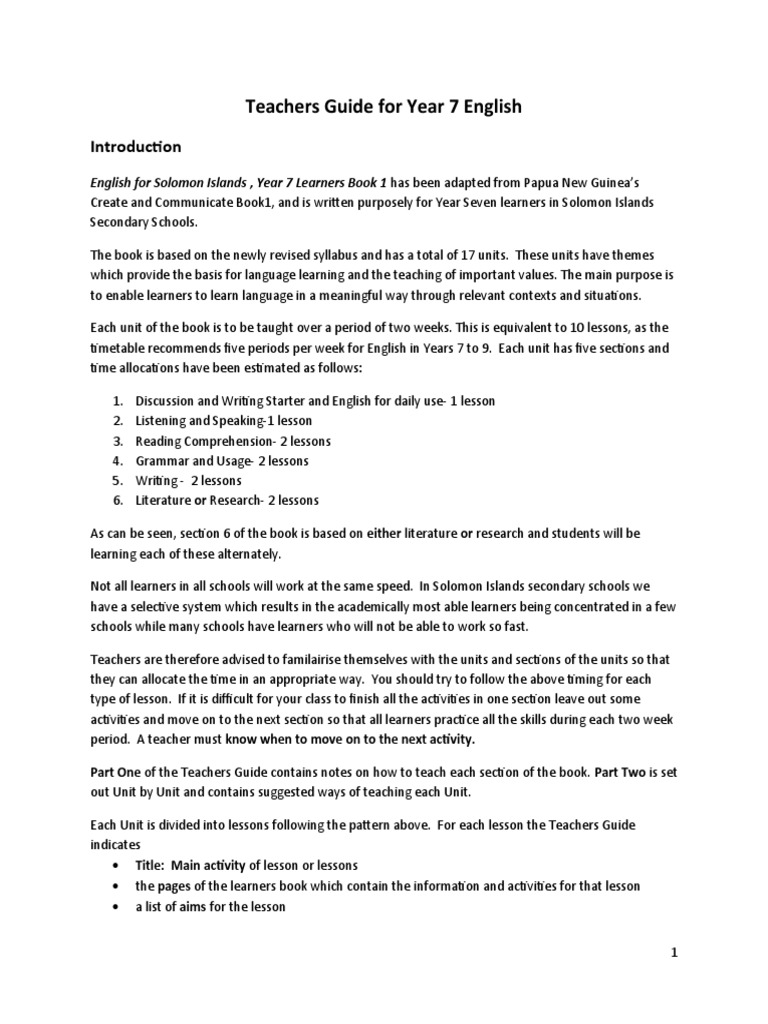 Engish Year 7 TG Introducation | PDF | Reading Comprehension | Learning