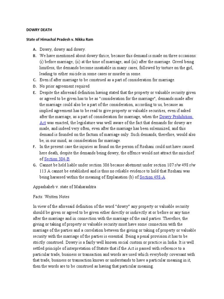 Dowry Death State of Himachal Pradesh v. Nikku Ram | PDF | Marriage ...