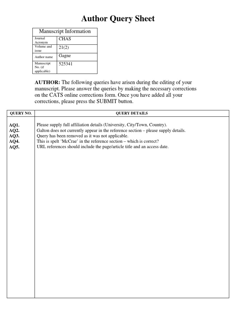 Author Query Sheet: Manuscript Information | PDF | Intellectual Giftedness | Motivation