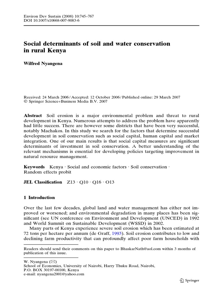 Social Determinants of Soil and Water Conservation in Rural Kenya: The Role of Social Capital in ...