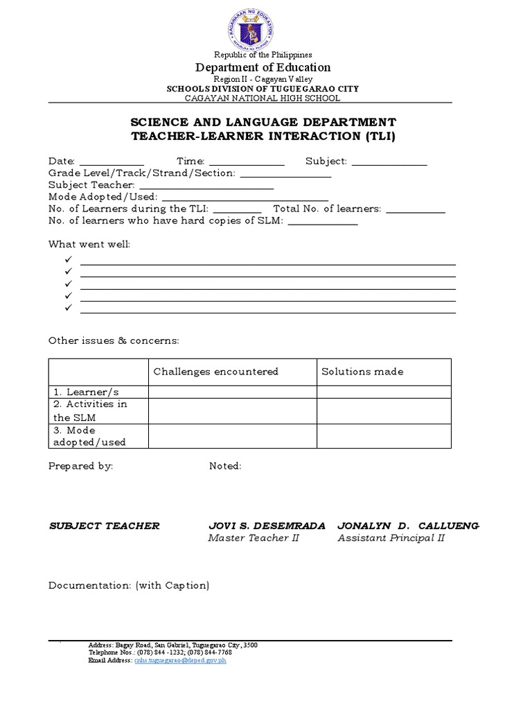 Science and Language Department Teacher-Learner Interaction (Tli) | PDF