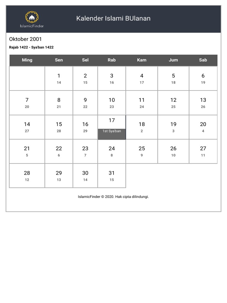 Monthly Islamic Calendar | PDF