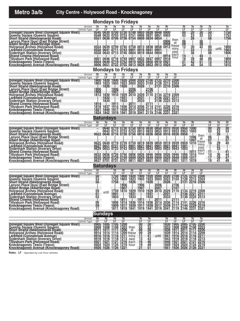 Timetable - Metro - 3b - City Centre - Holywood Road - Knocknagoney ...