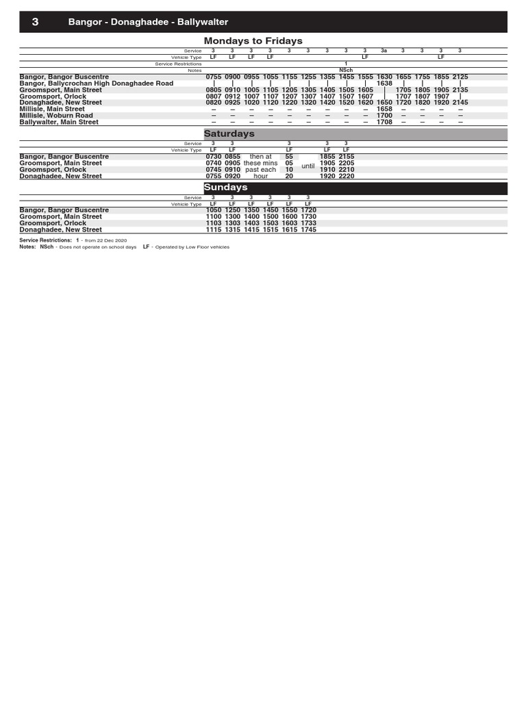 Timetable - Ulsterbus - 3 - Bangor - Ballywalter - 01-September-2020-23 ...