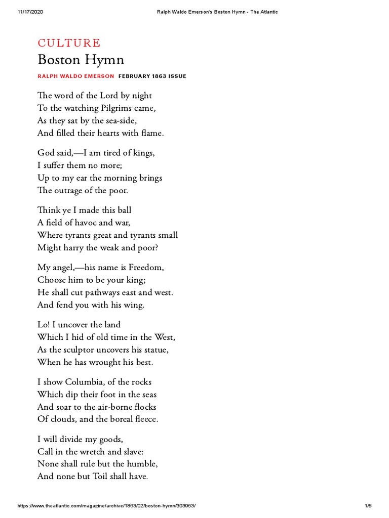 Ralph Waldo Emerson's Boston Hymn - The Atlantic PDF | PDF | The Atlantic