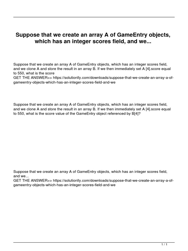 Suppose That We Create An Array A Of Gameentry Objects Which Has An 4591