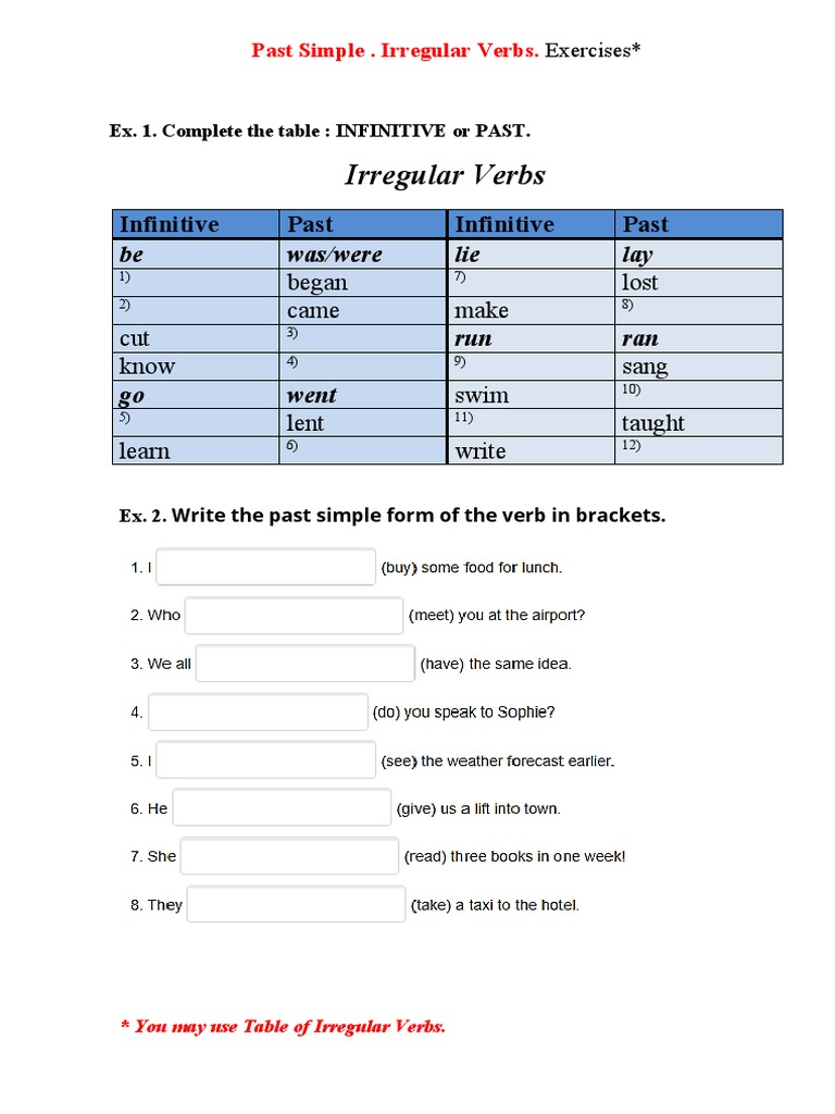 Irregular Verbs. Exercises | PDF