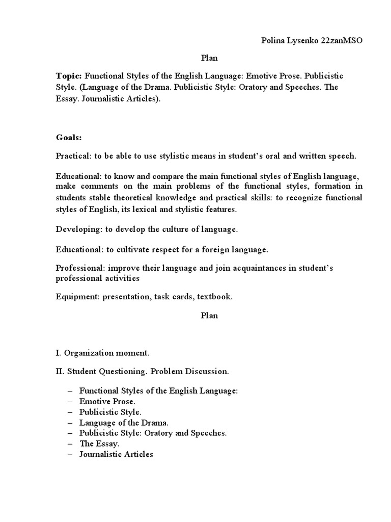 Functional Styles of The English Language. Emotive Prose. Publicistic ...