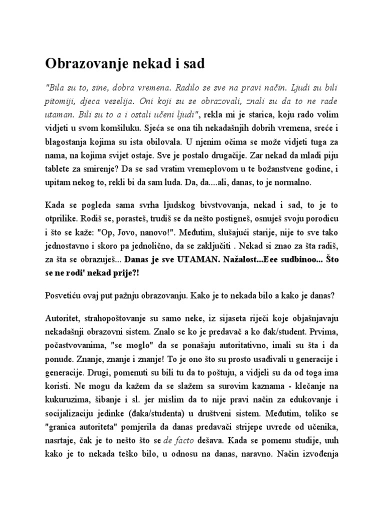 Obrazovanje Nekad I Sad | PDF