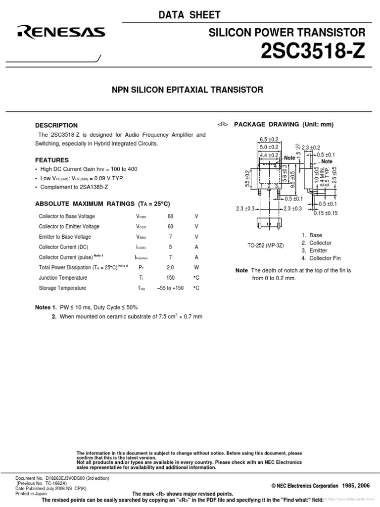 Silicon Power Transistor: Data Sheet | PDF | Bipolar Junction ...